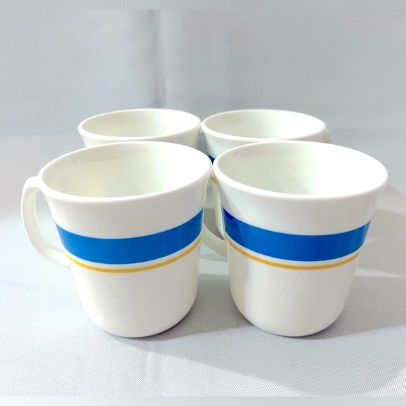 Corelle | Dining | Corelle Blueyellow Band Cups 4 Pieces | Poshmark